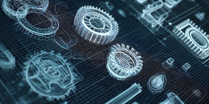 Abstract Image of Complex Interlocking Gears and Data Streams Stock Illustration - Illustration ...