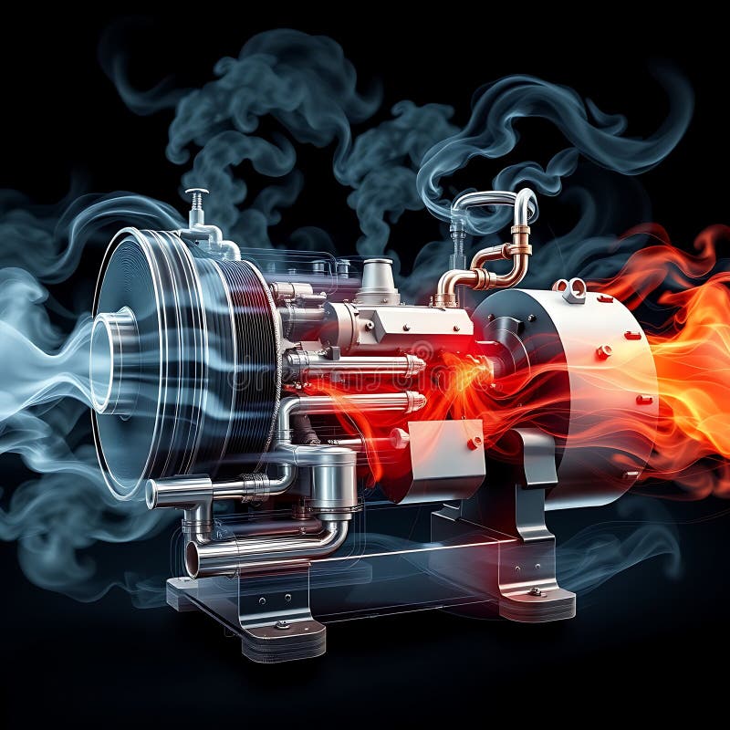 An Abstract Image of a Compressor in Motion with Steam and Air Flows ...