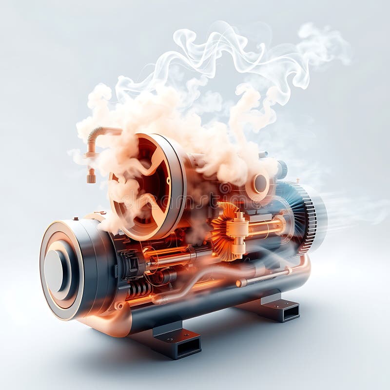 An Abstract Image of a Compressor in Motion with Steam and Air Flows ...