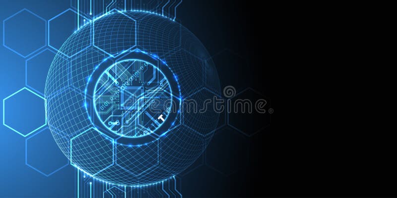 Abstract Image of a Computer Chip in the Middle of a Wireframe Sphere ...