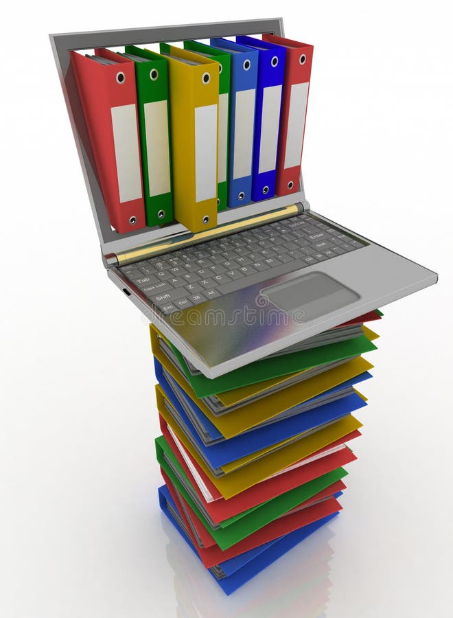 Computer and Folders for Documents Stock Illustration - Illustration of ...