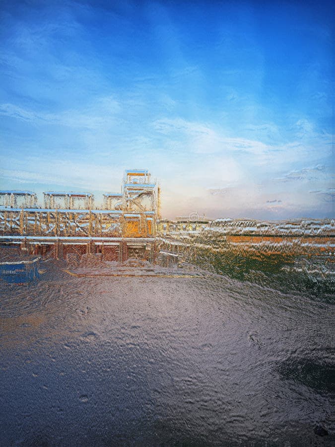 Abstract Image of a Construction Site with Buildings and Sky, Featuring ...