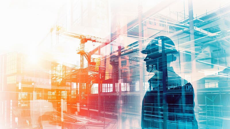 Abstract Image of a Construction Site with Worker Silhouette, Ideal for ...