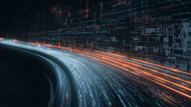 Abstract Image of a Curved Highway with Glowing Lights, Representing ...