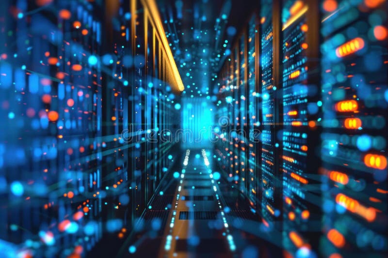 Futuristic Server Room with Glowing Lights Stock Image - Image of data ...