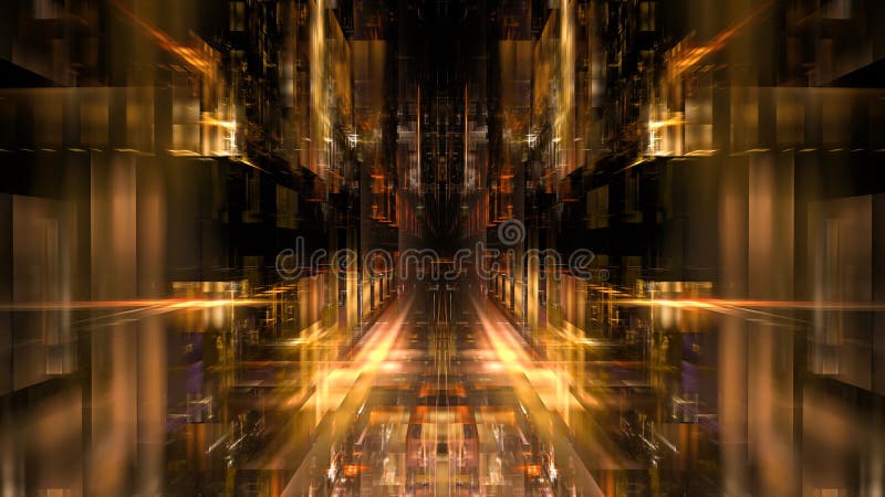 Abstract Image with a Deep Perspective of Golden Light and Mirrored ...