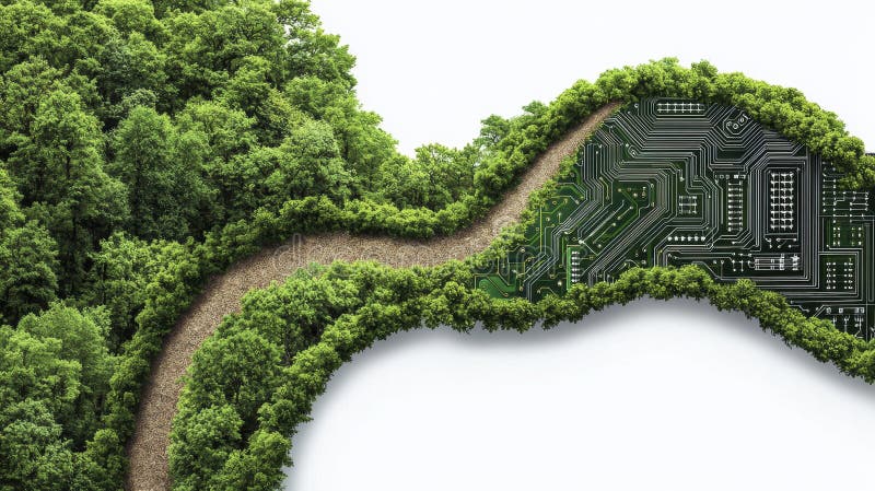 Abstract Green Landscape with Embedded Circuit Board Stock Illustration ...