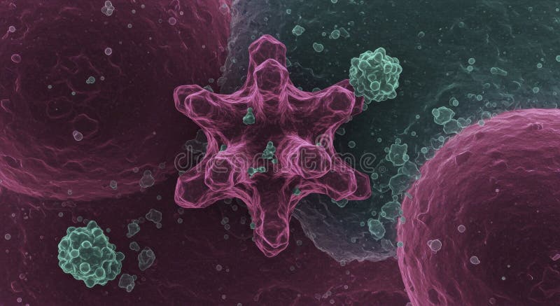 Microscopic View of Cells Interacting: a Detailed 3D Render of Cellular ...