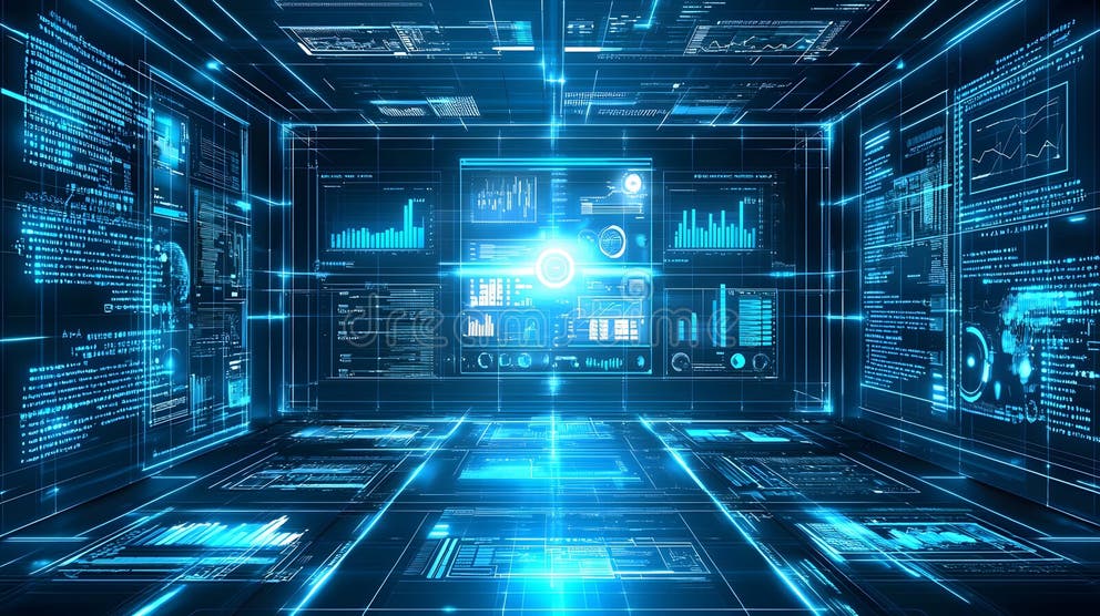 Futuristic Digital Data Visualization Abstract Blue Technology Interface Background AI Generated ...