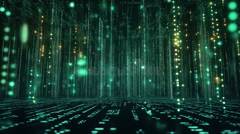 Futuristic Digital Matrix with Glowing Binary Code Lights Stock Illustration - Illustration of ...