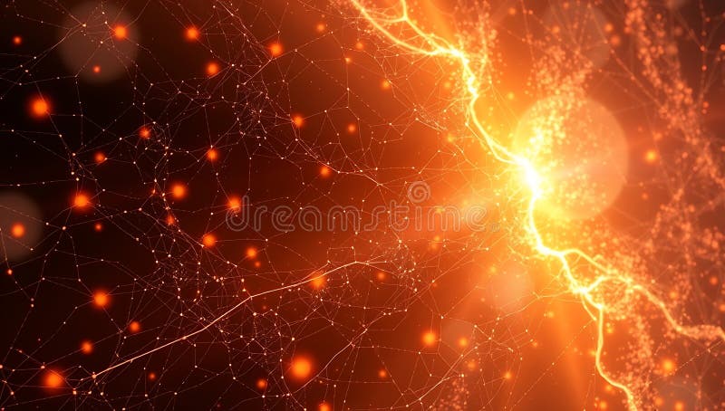 Illuminated Weblike Network Glowing Brightly Orange Stock Illustration ...