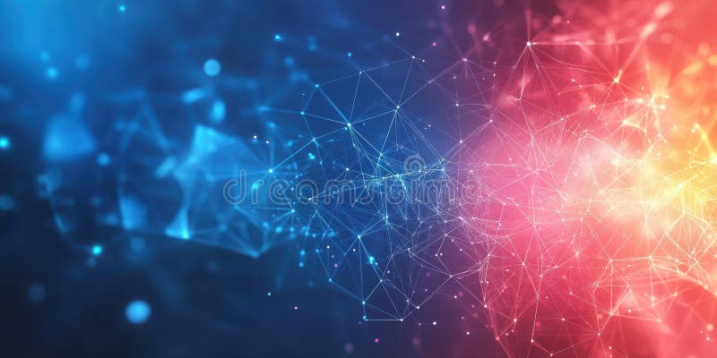Abstract Blue and Red Network with Glowing Points Stock Illustration ...