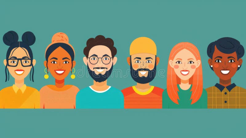 Abstract Image of Diverse Group of Happy People on a Blue Background ...