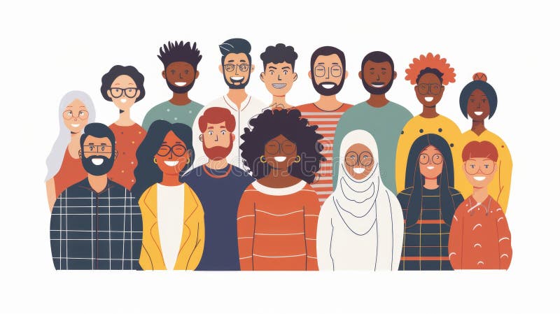 Abstract Image of Diverse Group of Happy People on a Blue Background ...