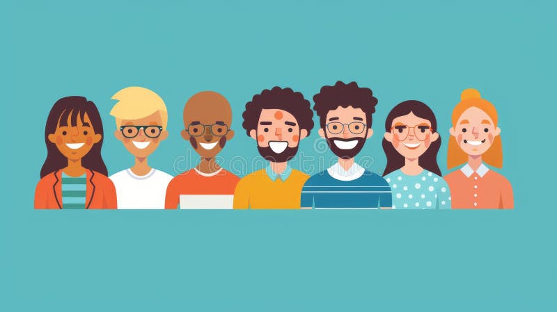 Abstract Image of Diverse Group of Happy People on a Blue Background ...