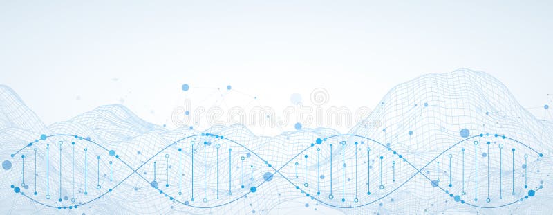 Abstract Image of DNA Molecule on Wireframe Wave. Scientific Vector ...