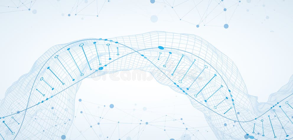 Abstract Image of DNA Molecule on Wireframe Wave. Scientific Vector ...