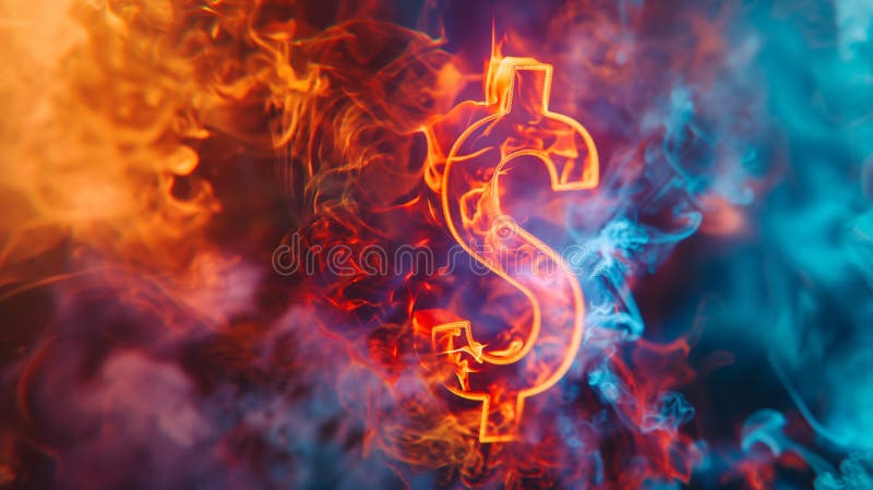Abstract Image of a Dollar Sign with Fire and Smoke. Stock Illustration ...