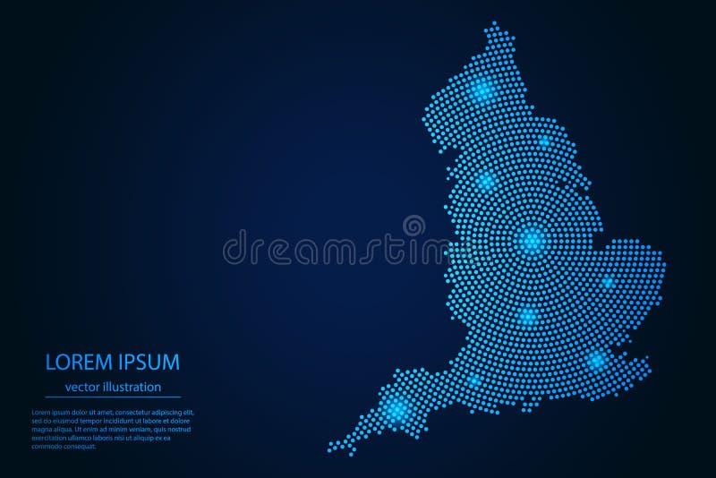 Abstract Image England Map from Point Blue and Glowing Stars on a Dark ...