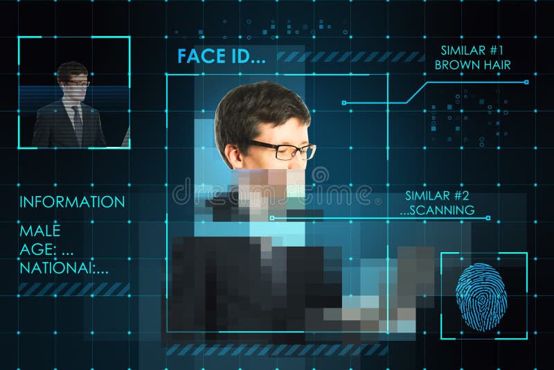 Abstract Image of European Man Face ID Scanning. Digital Scan ...