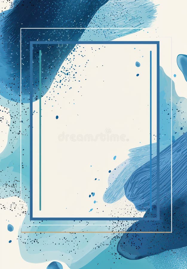 Abstract Blue and White Background with Rectangular Frame and Artistic ...