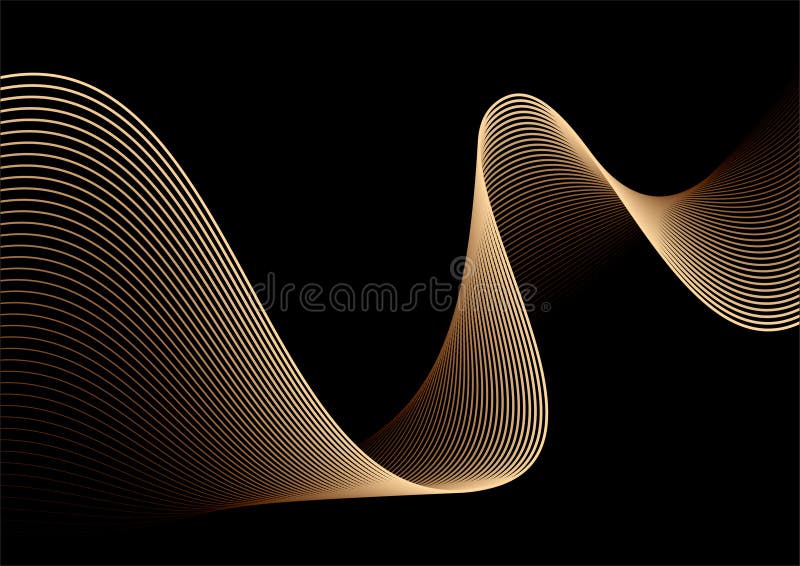 Abstract Waves in Gold Gradient with Lines on Black Background Stock ...