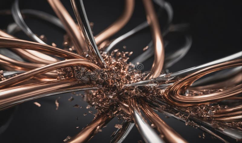 A Close-up Shot of Shiny, Intertwined Copper and Silver Wires, with a ...