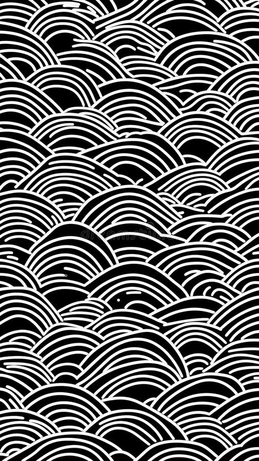 Abstract Black and White Wave Pattern with Flowing Lines and Rounded ...