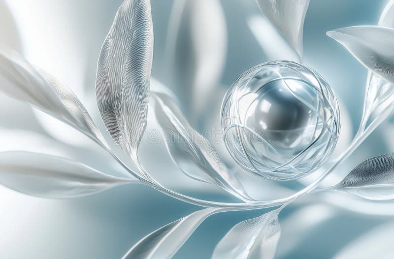 Elegant Abstract Design with Silver Orb and Flowing Leaves Stock Photo ...