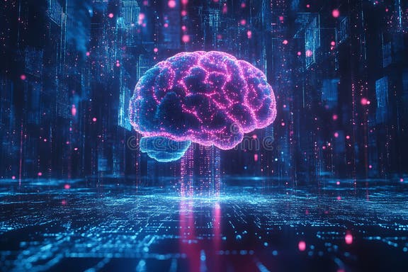 Brain Artificial Intelligence Neon Glowing Neural Network Techscape ...