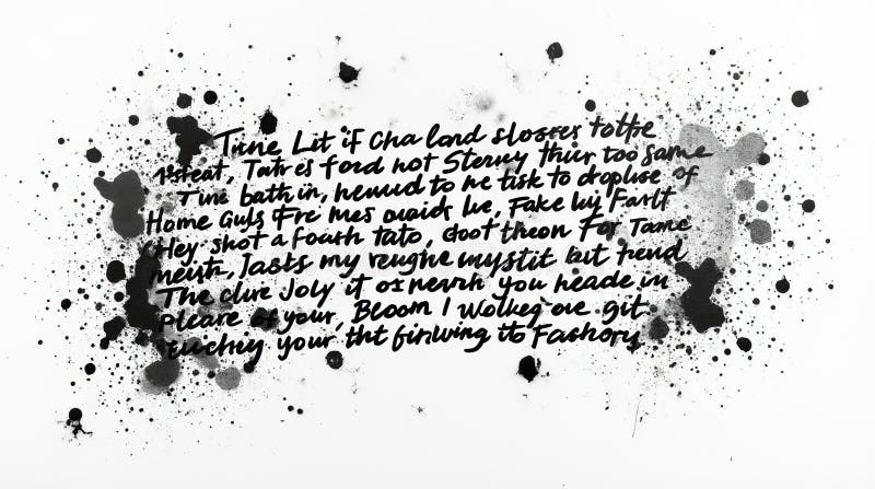 Chaotic Handwritten Text with Ink Splatters on White Background Stock ...
