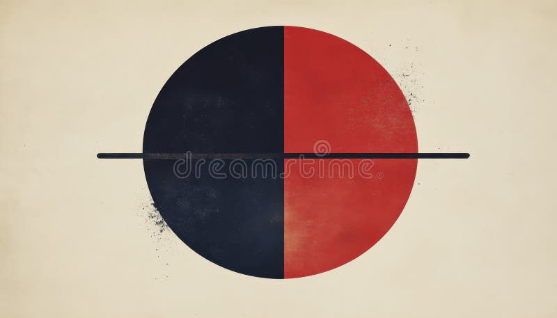 Abstract Red and Black Circle Divided by Line on Beige Background Stock ...