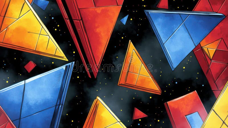 Abstract Image Featuring Colorful Geometric Shapes in a Cosmic Backdrop ...