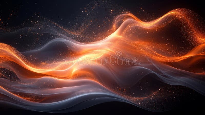 Abstract Orange and White Flowing Lights on Dark Background Stock ...