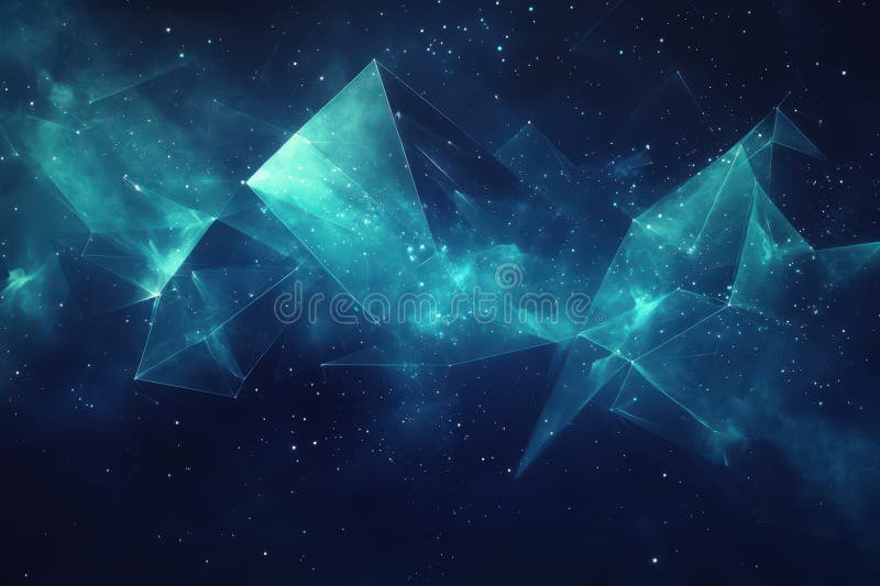 Abstract Geometric Shapes with Blue Nebula and Stars Stock Illustration ...