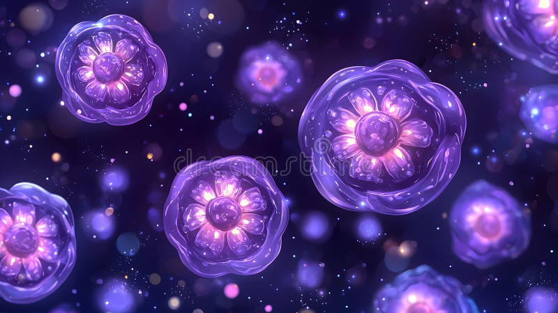 Abstract Purple Glowing Floral Microscopic Organisms Background AI ...