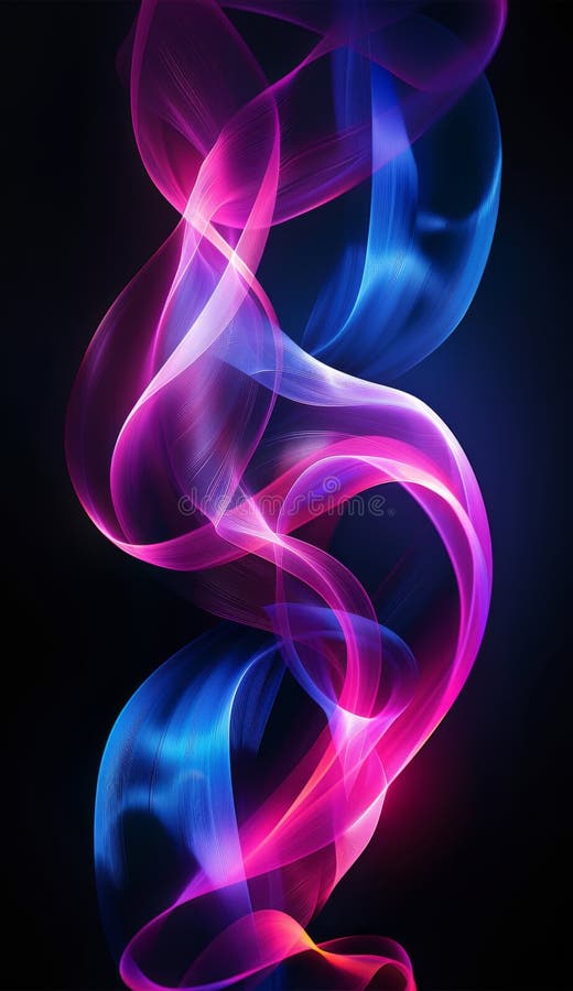Abstract Glowing Wave of Neon Blue and Pink Light with Dark Background ...