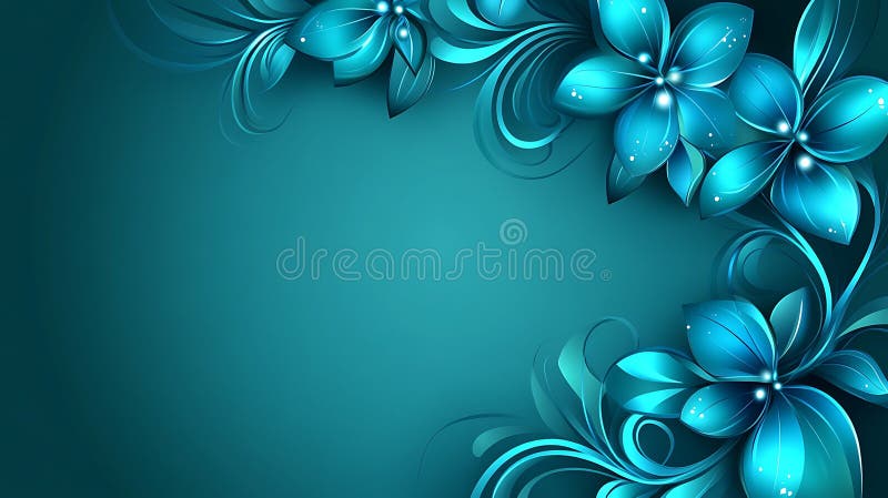 Teal Blue Flowers and Swirling Floral Design Background Stock ...
