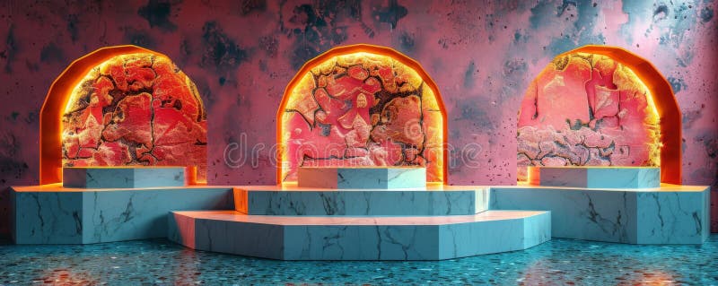 Abstract Marble Platforms with Illuminated Archways in Futuristic ...
