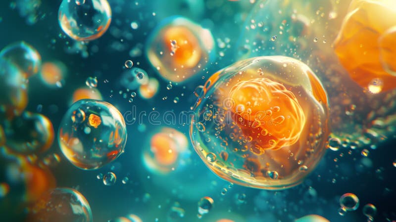 Colorful Abstract Microscopic Bubbles Floating in a Liquid. Golden ...