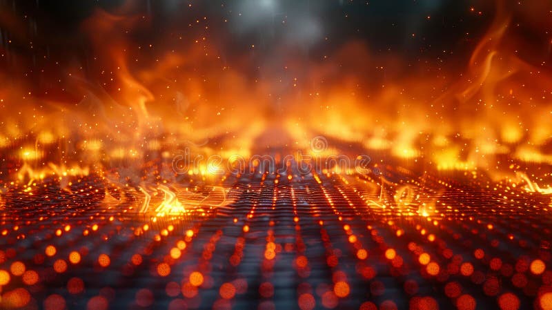 Abstract Image of a Fiery Glowing Hexagonal Grid Pattern. Warm, Bright ...