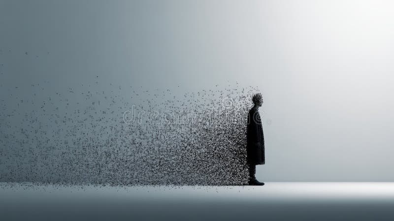 Abstract Image of Figure Dissolving into Tiny Particles on Gradient ...