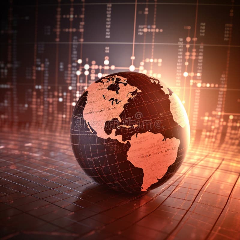 Abstract Image of a Financial Chart with a World Map Globe Superimposed ...