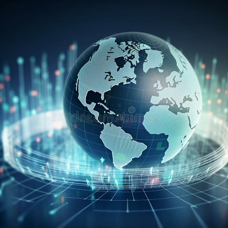 Abstract Image of a Financial Chart with a World Map Globe Superimposed ...