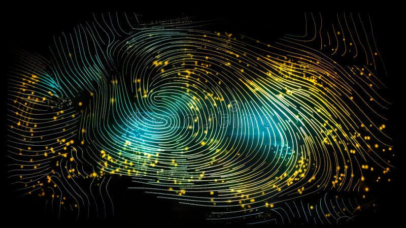 An Abstract Image of Fingerprint with Blue and Yellow Lights ...