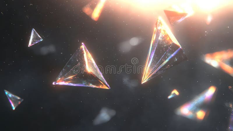 Abstract Image of Floating Crystal-like Shapes Reflecting Light in a ...