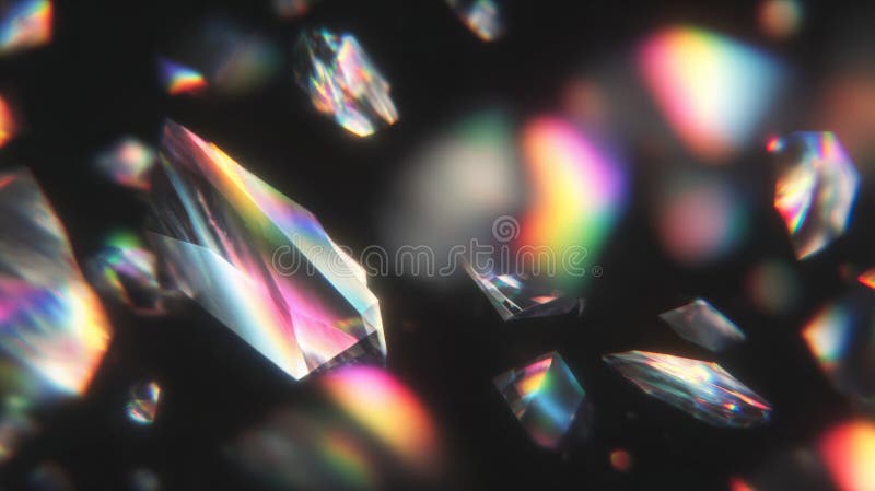 Abstract Image of Floating, Iridescent Crystals Against a Dark ...