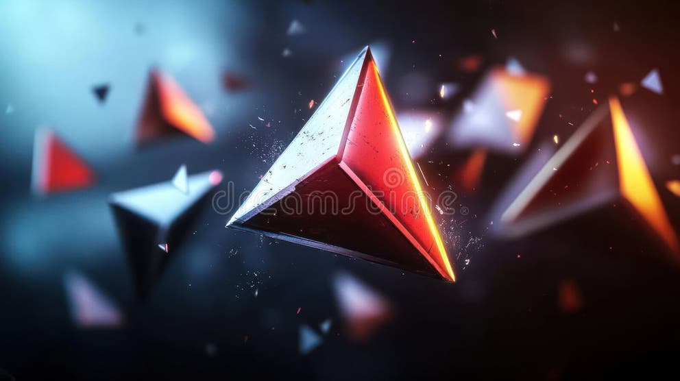 Abstract Image of Floating Pyramids with Glowing Edges Against a Dark ...