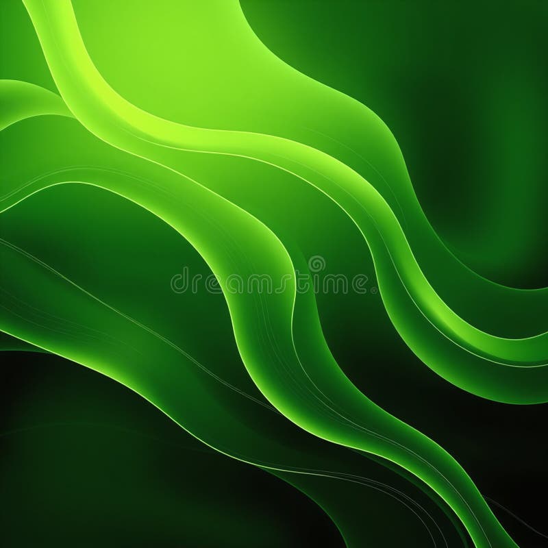 Abstract Image of Flowing, Luminous Green Waves Against a Dark Green ...