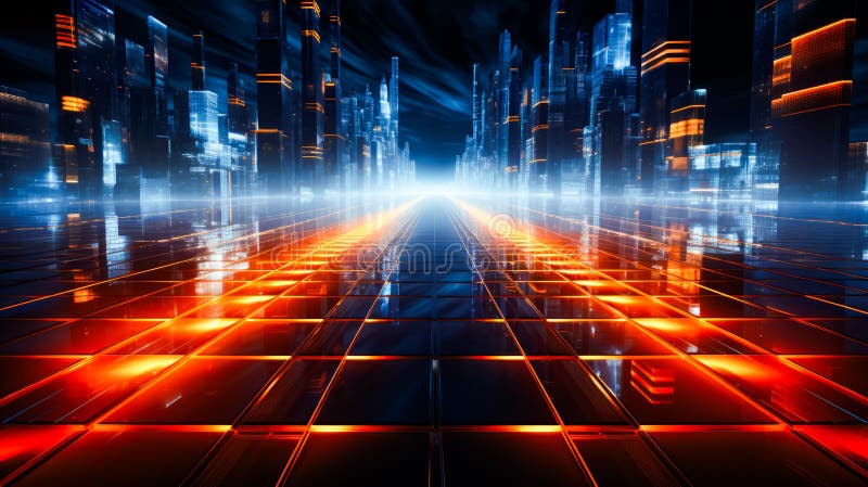 Abstract Image of Futuristic City at Night with Bright Lights ...